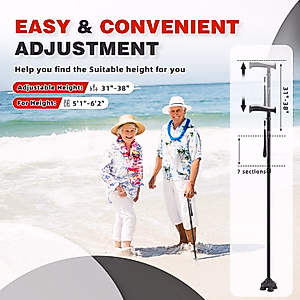 BeneCane Walking Cane for Men & Women Walking Stick for Seniors Folding Canes Quad Cane Adjustable Lightweight Sturdy Collapsible Heavy Duty with Soft TPR T-Handle and Travel Bag