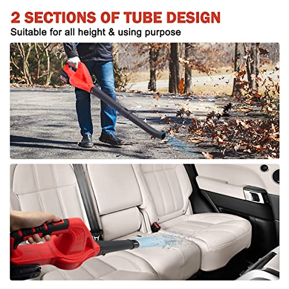 Hitish Cordless Leaf Blower, 20V 130MPH Electric Leaf Blower with 2 x 2.0Ah Battery & Fast Charger, Portable Leaf Blower with 2 Section Tubes & 2 Speed Control for Blowing Leaves, Snow Debris & Dust