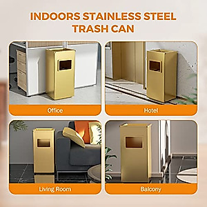 BEAMNOVA Trash Can Indoor Outdoor Black Stainless Steel Commercial Garbage Can Industrial Garbage Enclosure Inside Cabinet with Lid Waste Container, Gold Color, 31 * 25 * 61 cm / 12.2 * 9.8 * 24 in