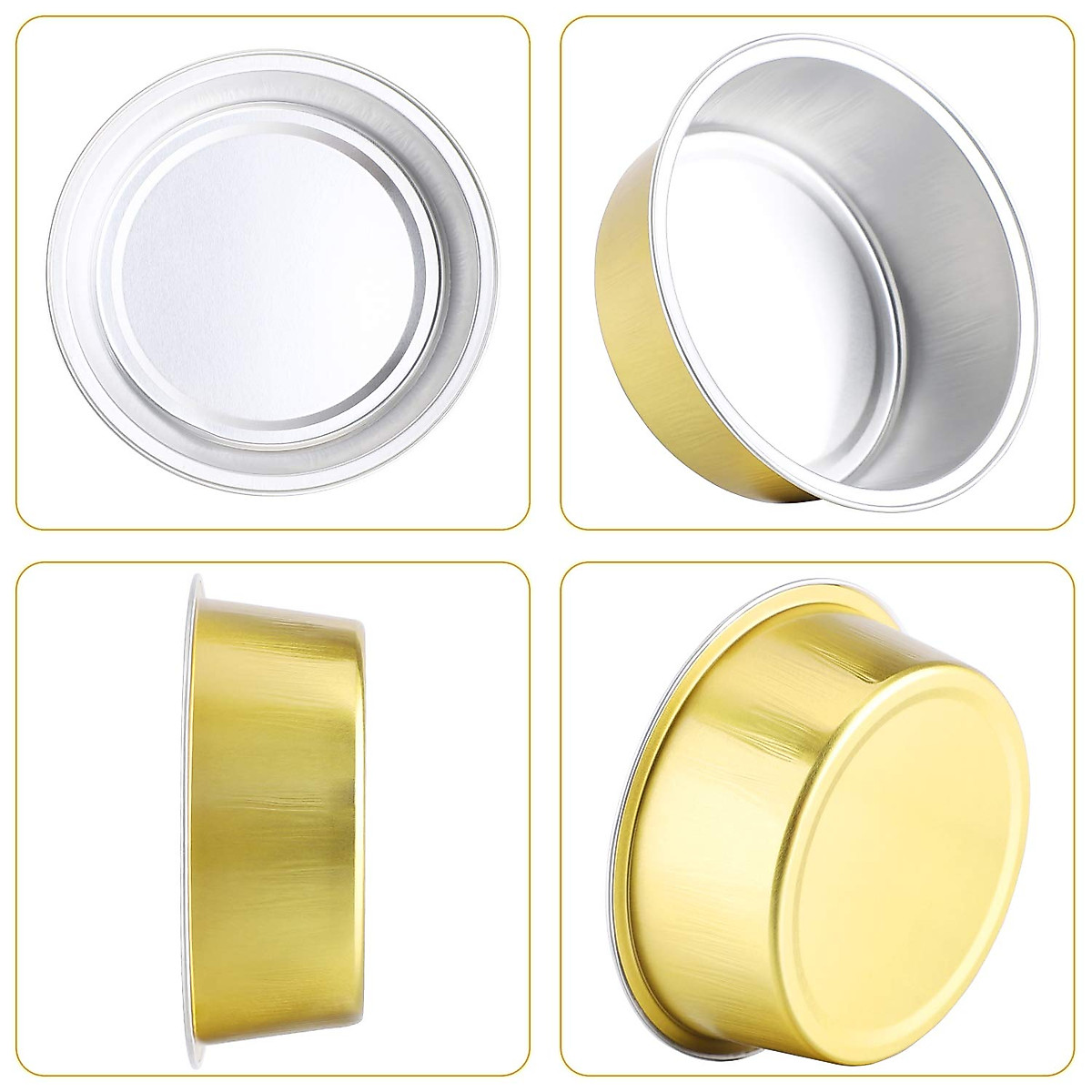 EUSOAR Baking Cups Foil, 5oz 50pcs Reusable Cupcake Cups with Lids, 150ml Pie Ramekins, Desserts Flans, Creme Brulee Cups, Custard Cake Pudding Cups, Catering Party Favor-Gold