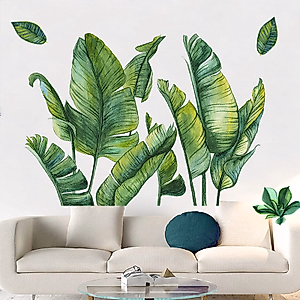 Big Green Leaf Wall Stickers Tropical Plant Leaves Window Decals Decorations Murals Wall Art Decorative Sticker for Kids Living Room Bedroom Nursery Playroom Cute Holiday Jungle Party Decor Supplies