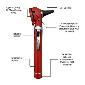 Cross Canada 11-082 Physician Fiber Optic LED Pocket Otoscope Diagnostic Set - Red