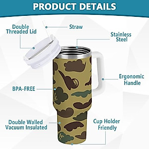 DIGTIA Stainless Steel Insulated Tumbler w/Handle & Straw, Camouflag Double Wall Vacuum Travel Coffee Mug Cup w/Lid, Leak-Proof Sports Green Water Bottle,40oz