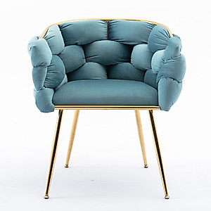 INMOZATA Velvet Dining Chairs Modern Accent Chair for Living Room Velvet Vanity Chair for Bedroom Furniture Decorative Tufted Backrest Reading Chair with Gold Legs,Blue