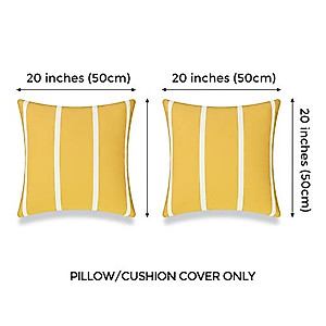 Hofdeco Patio Indoor Outdoor Pillow Cover ONLY for Backyard, Couch, Sofa, Yellow Wide Striped, 20" x20“, Set of 2