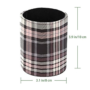VIOQXI Pencil Pen Cup Pot for Classroom, Women's Makeup Brush Holder, Classic Plaid Check Pattern Black Gray Round Pencil Caddy Desk Organizer, Stationery Supplies