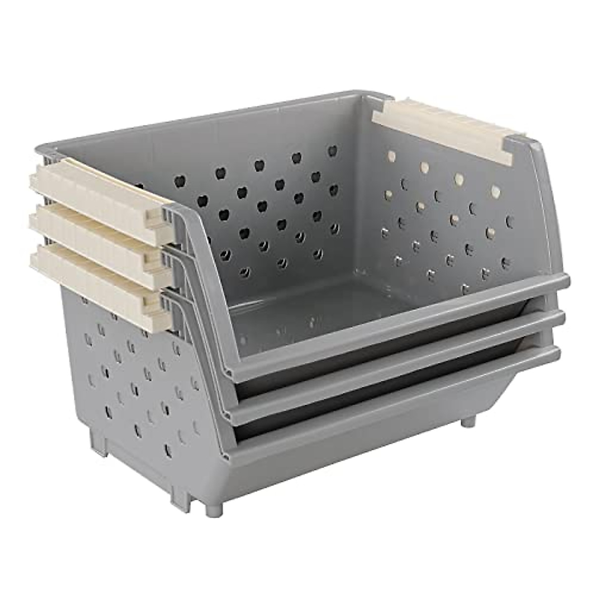 Joyeen 3-pack Stackable Organizer Basket Bins, Plastic Stacking Storage Basket