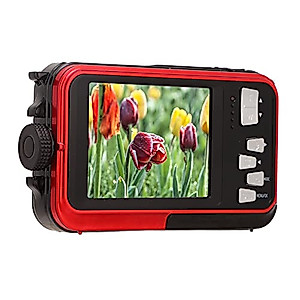 Waterproof Digital Camera, Full HD 2.7K 48MP 10ft Waterproof Underwater Digital Camera, 16X Digital Zoom Front Rear Double Screens Waterproof Digital Camera (Red)