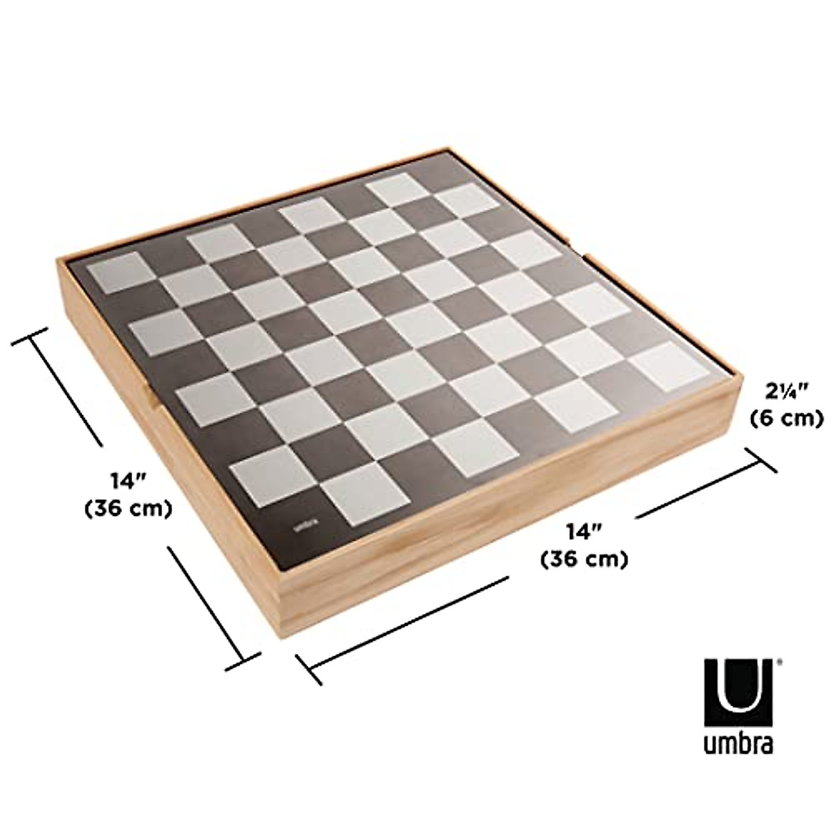 Umbra Buddy Chess Set For Kids & Adults – Modern Original Chessboard Game Made of Metal With Nickel & Titanium Finish – Measures 13 x 13 by 1 ½ Inch (33 x 33 x 3.8 cm) - Velvet Bottom for Easy Moving