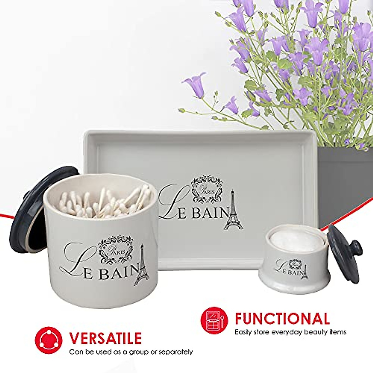 Home Basics, White Le Bain Paris 2 Piece Canister Set with Coordinating Ceramic Vanity Tray