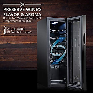 Ivation 12 Bottle Compressor Wine Cooler Refrigerator w/Lock | Large Freestanding Wine Cellar For Red, White, Champagne or Sparkling Wine | 41f-64f Digital Temperature Control Fridge Glass Door Black