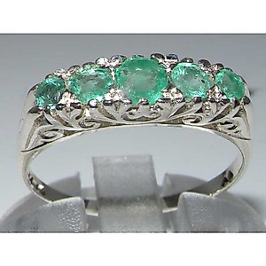925 Sterling Silver Real Genuine Emerald Womens Band Engagement Ring - Size 6
