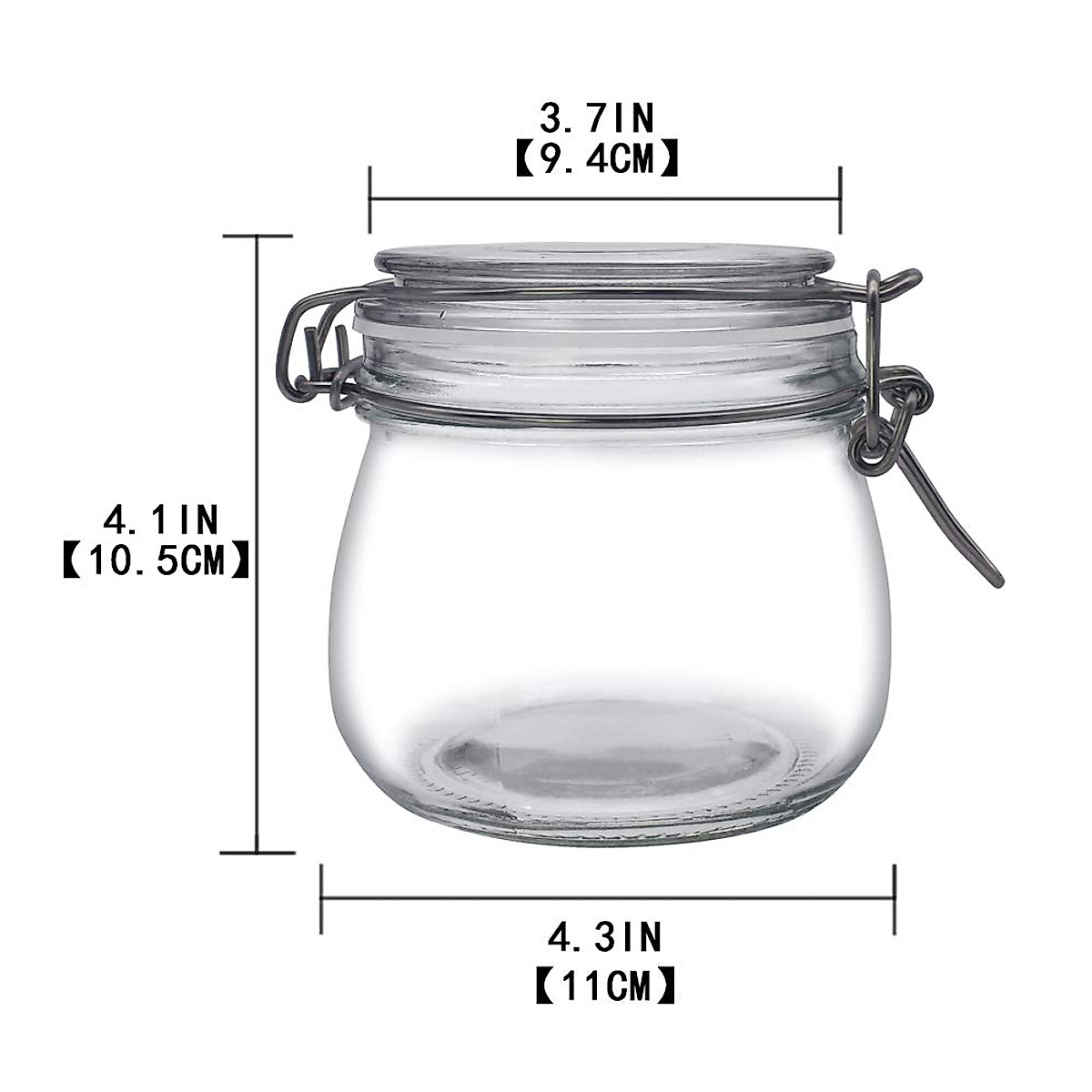 YEBODA 16oz Food Storage Canister Glass Jars with Clamp Airtight Lids and Silicone Gaskets for Multi-Purpose Kitchen Containers - Clear Round (6 Pack)