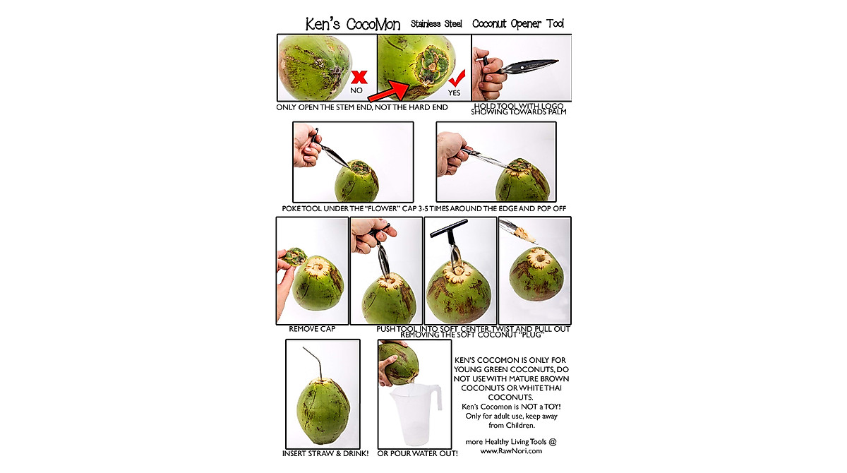 Ken's CocoMon Coconut Opener Tool - Safe & Easy for Green Coconuts