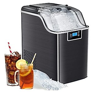 Nugget Ice Maker Countertop, FREE VILLAGE 44Lbs/24H Portable Ice Maker for Soft & Chewable Nugget Pellet Ice, Self-Cleaning, Ice Machine with Ice Scoop & Basket for Home Office Bar Party RV (Black)