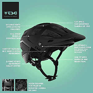 TSG Scope Bicycle & Mountain Bike Helmet w/Tuned Fit, Trail, MTB, Adults & Youth, Low Fit, Protective Gear, Impact Protection, Air Vents, Strap Lamp/Camera Mount, Safety Rated, Swiss