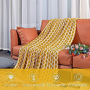 NTBAY Acrylic Knitted Throw Blanket, Lightweight and Soft Cozy Decorative Woven Blanket with Tassels for Travel, Couch, Bed, Sofa, 51x67 Inches, Mustard Yellow Wave