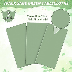 Hallswl 3Pcs Rectangle Sage Green Tablecloths Disposable Plastic Green Tablecloth Sage Table Cover for Birthday Bridal Wedding Baby Shower Spring Party Decorations 54 X 108 Inch