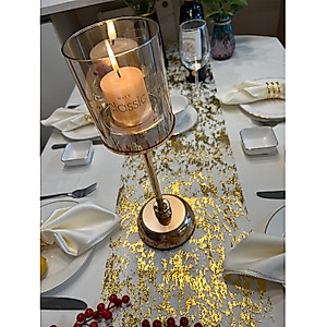 Sunlunckystar Glitter Metallic Gold Table Runner 11x108 Inch, Mesh Thin Sparkle Table Runner Roll, Table Decorations for Wedding Bridal Shower, Birthday Party, Baby Shower（1PC）