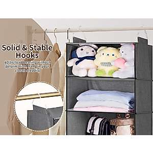 SLEEPING LAMB 6 Shelves Jumbo Hanging Closet Organizer and Storage, Hanging Clothes Organizer for Sweaters, Blankets and Coats in Wardrobe, Bedroom, Living Room, Grey
