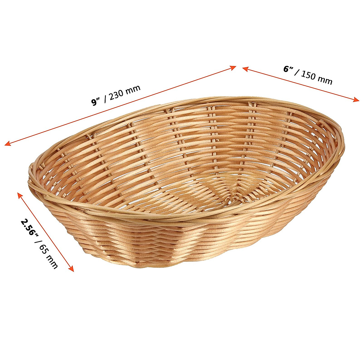 SINJEUN 20 Pack Wicker Bread Basket, Handwoven Oval Plastic Basket, Woven Tabletop Fruit Vegetables Food Serving Basket for Home, Kitchen, Restaurant, Light Brown