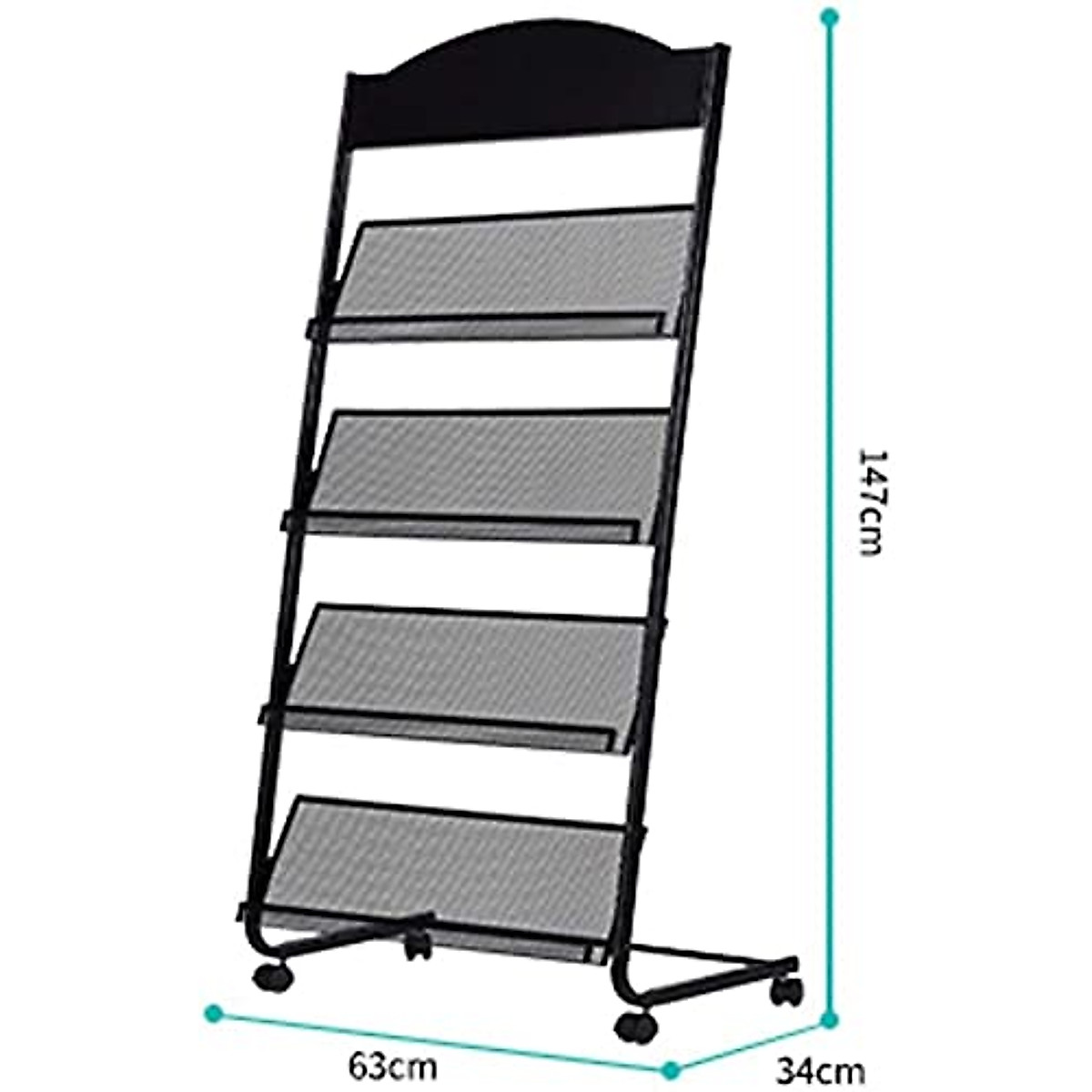 Yinghao Floor-Standing Magazine Rack, 4-Layer Iron Wheeled Newspaper Rack, Suitable for the Display of Brochures or Documents in Exhibitions, Shopping Malls, Hospitals, Offices (BLACK)