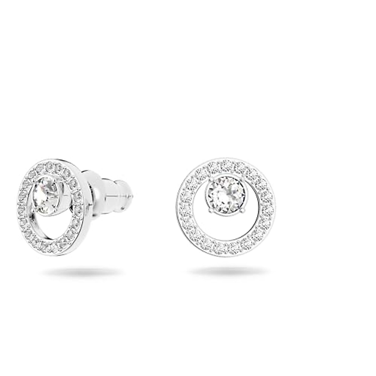 Swarovski Constella Women's Small Circle Pierced Stud Earrings with White Crystals on a Rose-Gold Tone Plated Post and Secure Back Closure