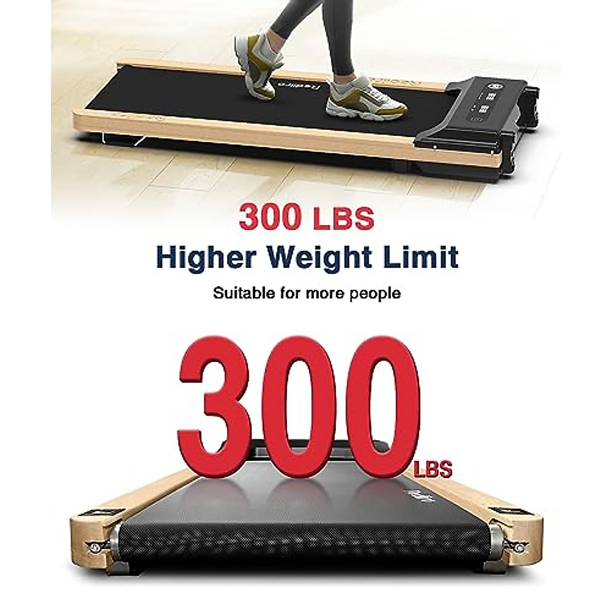 Redliro Walking Pad Treadmill Under Desk, Wood 300 lb Capacity Sports Equipment with Remote Control LED Display, Compact Portable Walking Machine for Office & Home Use (Natural Wood)