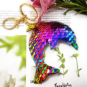 Honbay 4PCS Sparkly Sequins Keychains Ocean Theme Animal Dolphin Shaped Keychains Party Favors Car Keychain Handbag Hanging Ornament Backpack Keychain, for Birthday, Wedding, Christmas, etc