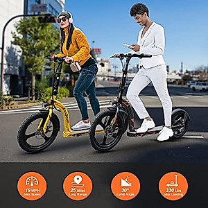 ZonDoo ZO02 Electric Scooter for Adults - 25 Miles Long Range & 20Mph Folding Commuter Electric Scooter - Big Fat Tire Bike Stylish Electric Scooter for Adults(Yellow)
