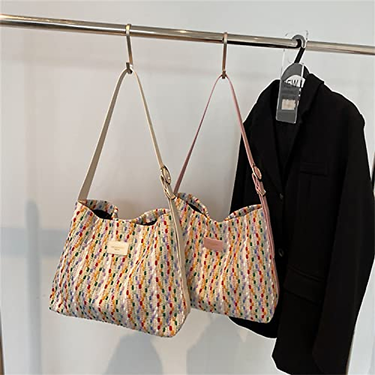 QTKJ Tote Bag, Canvas Shoulder Bag Leather adjustable shoulder straps Crossbody Bag, Large Size Canvas Tote Designer Tote Bag for women Vacation, Travel, Daily and Work（White）