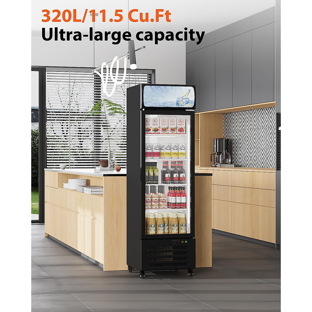 GarveeTech Commercial Display Refrigerator with Single Glass Door, 11.5 Cu.Ft Merchandiser Beverage Refrigerators Fridge, Upright Beverage Cooler, Soft Led Light, Adjustable Shelves