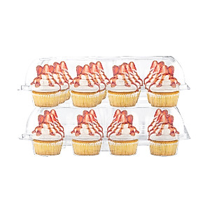 5 Cupcake Containers Plastic Disposable | High Dome Cupcake Boxes 12 Compartment Cupcake Holders Disposable Cupcake Carrier | Dozen Cupcake Trays | Durable Cup Cake Muffin Packaging Transporter