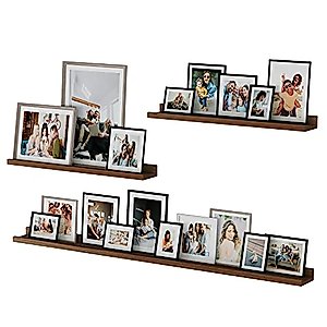 Wallniture Denver Multi Size Floating Shelves, Picture Ledge Living Room Decor, Book Display Shelf, Office Bedroom Wall Decor Set of 3 Walnut Color
