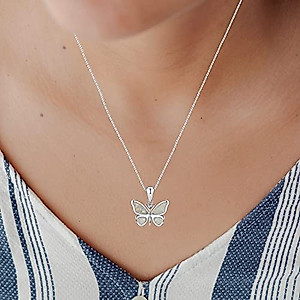 CocoButterFly 925 Sterling Silver Opal Lady Butterfly Necklace, 925 Sterling Silver Exquisite Butterfly Lady Pendant, Birthday Christmas Gift for Wife, Girlfriend and Mother (White)