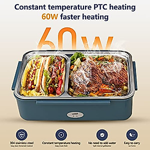MDHAND Heated Lunch Boxes For Adults, Electric Lunch Box Food Heater, 3 In 1 Food Warmer Lunch Box 110V/12V/24V for Car and Track, 304 Stainless Steel Lunch Box Container, 60W Faster Heating Lunch Box
