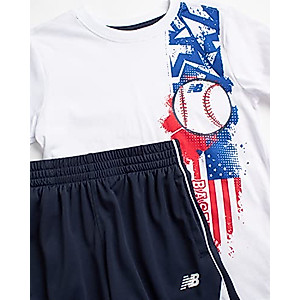 New Balance Boys' Active Shorts Set - 4 Piece Short Sleeve T-Shirt and Gym Shorts (8-20), Size 10, Sky/White