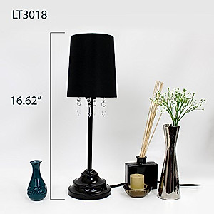 Simple Designs LT3018-BLK Fabric Shade and Hanging Acrylic Beads Table Lamp, Black 5.31 x 5.31 x 16.62