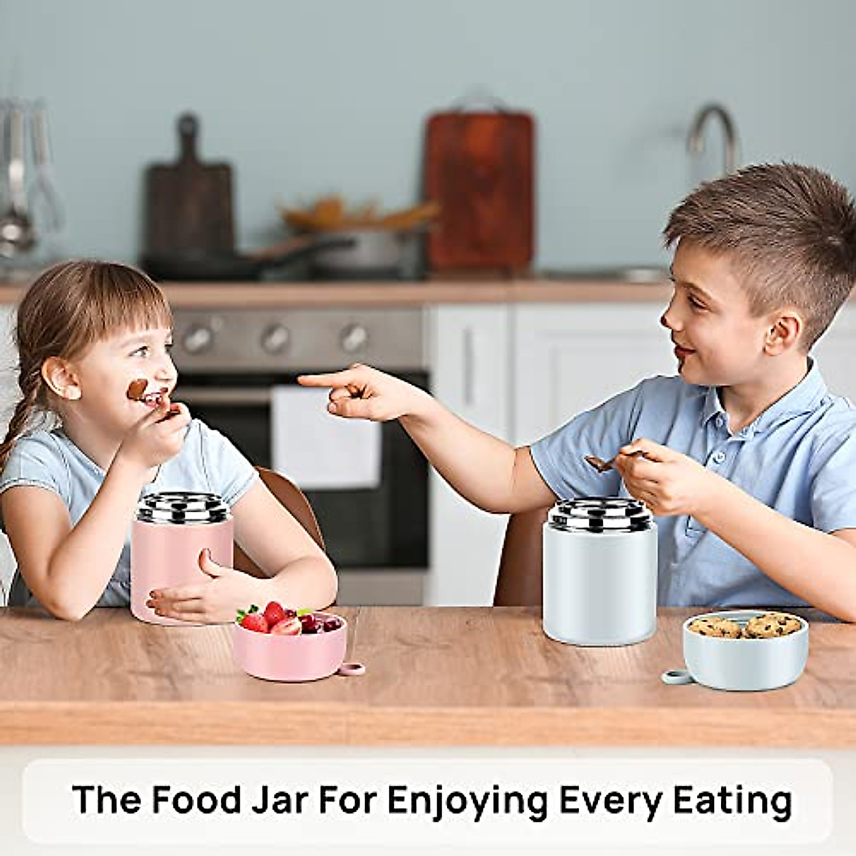 NewFation Thermos For Hot Food - 17 Oz Insulated Food Container With Foldable Fork& Spoon, Leak Proof Soup Thermoses For Adults, Food Thermoses Portable With Handle For Office Outdoors (Gray)