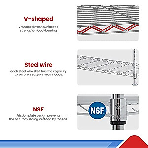 NSF Wire Shelf Organizer 6 Wire Shelving Unit Metal Storage Shelves, Utility Commercial Grade Heavy Duty Height Adjustable Leveling Feet Steel Layer shelf Rack 2100 LBS Capacity-18x48x72,Chrome
