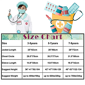 Wizland Child Doctor Role Play Costumes,Doctor Dress Up Play Set Kits for Kids XS 3-5