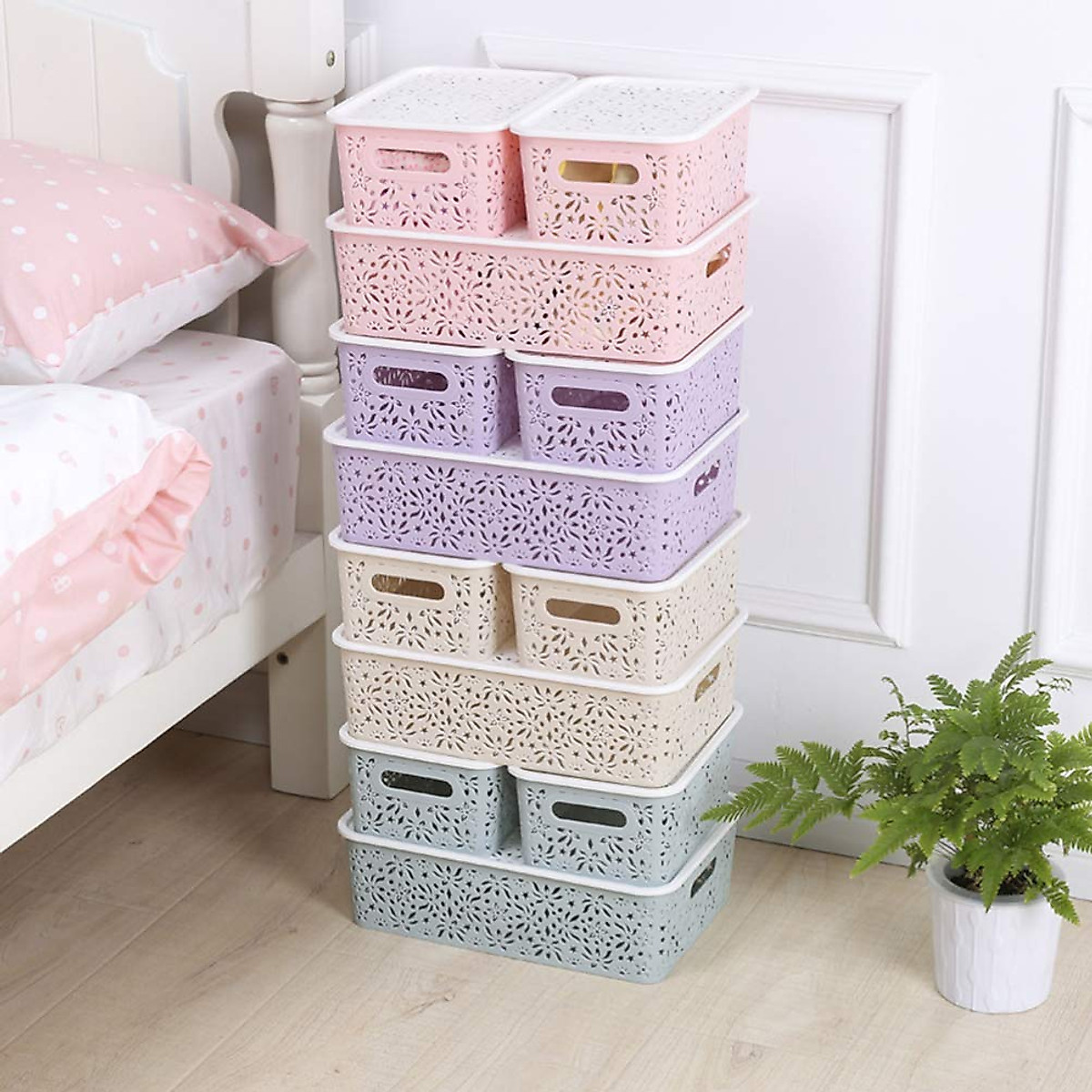 Cabilock Box Hollow Storage Basket Cabinet Storage Basket Catch All Basket Stackable Storage Drawers Closet Drawers Stackable Drawers Storage Bins Storage Container Purple Organizer Panties