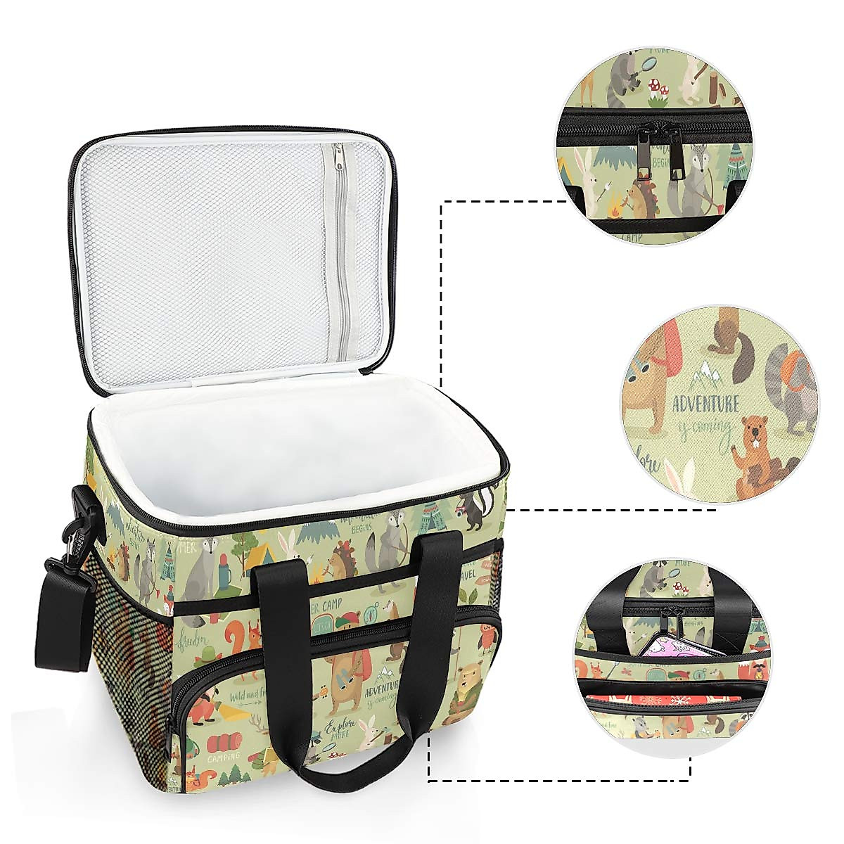 ALAZA Camping Animals Jungle Fox Bear Rabbit Large Cooler Insulated Picnic Bag Lunch Box for Adult Men Women