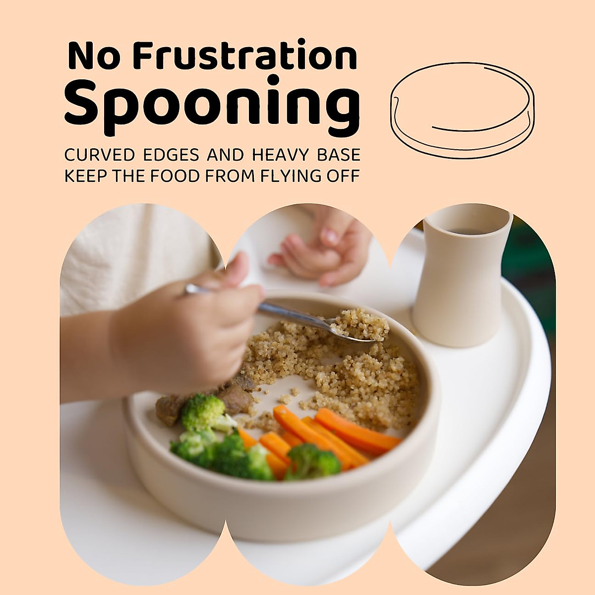 APLAINR Solid Plate, Weighted Baby Toddler Plate, Silicone Plates for Baby, No-Division Kid Plates, Microwave & Dishwasher Safe Silicone Plate for Toddlers, No BPA, Pink Sand