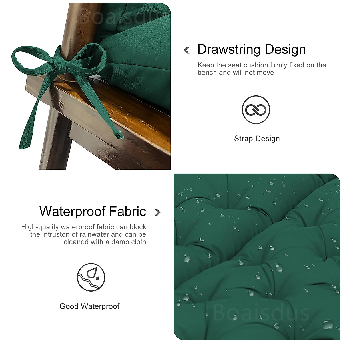 Swing Replacement Cushions Outdoor Porch Swing Cushions with Backrest Waterproof Bench Cushion 3 Seater Swing Cushions for Outdoor Furniture Patio Backyard and Garden (Blackish green-60x40in)