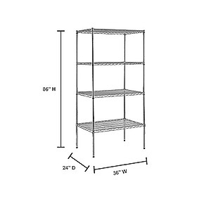 Sandusky Lee WS362486-C Chrome Steel Wire Shelving, 4 Adjustable Shelves, 800 lb. Per Shelf Capacity, 86" Height x 36" Width x 24" Depth