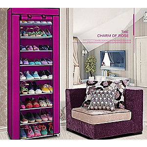 Gappys Shoe Rack Organizer Storage with Dustproof Cover - 10-Tier Free Standing Shoe Racks Cabinet for Closets,Shoe Stand,Shoe Shelf Storage (Pink), 22.83 x 11.4 x 63 inch