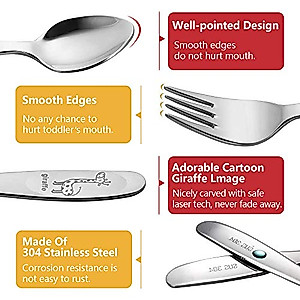 FUNNUO 4 Pack Toddler Utensils, 18/8 Stainless Steel Toddler Forks and Spoons, Safe Kid Silverware Set for Self Feeding, Children Flatware Sets with Mirror Polished，Dishwasher Safe