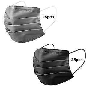 CBC Crown 3-Ply Disposable Protective Face Masks Earloop, Dust Filter Mouth Cover Black, Blue for Adult Men & Women (50 PC - Black & Gray)