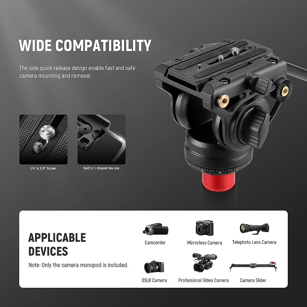 NEEWER 71.6" Pro Camera Monopod with Feet, Carbon Fiber Telescopic Video Monopod with QR Plate Compatible with DJI RS Gimbals Manfrotto, Removable Base for Camera Camcorder, Max Load 13.2lb/6Kg, TP71